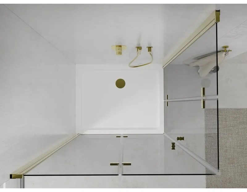 Mexen Lima Duo skládací sprchový kout 100 x 90 cm, Průhledné, Zlatá + sprchová vanička Flat - 856-100-090-50-02-4010G
