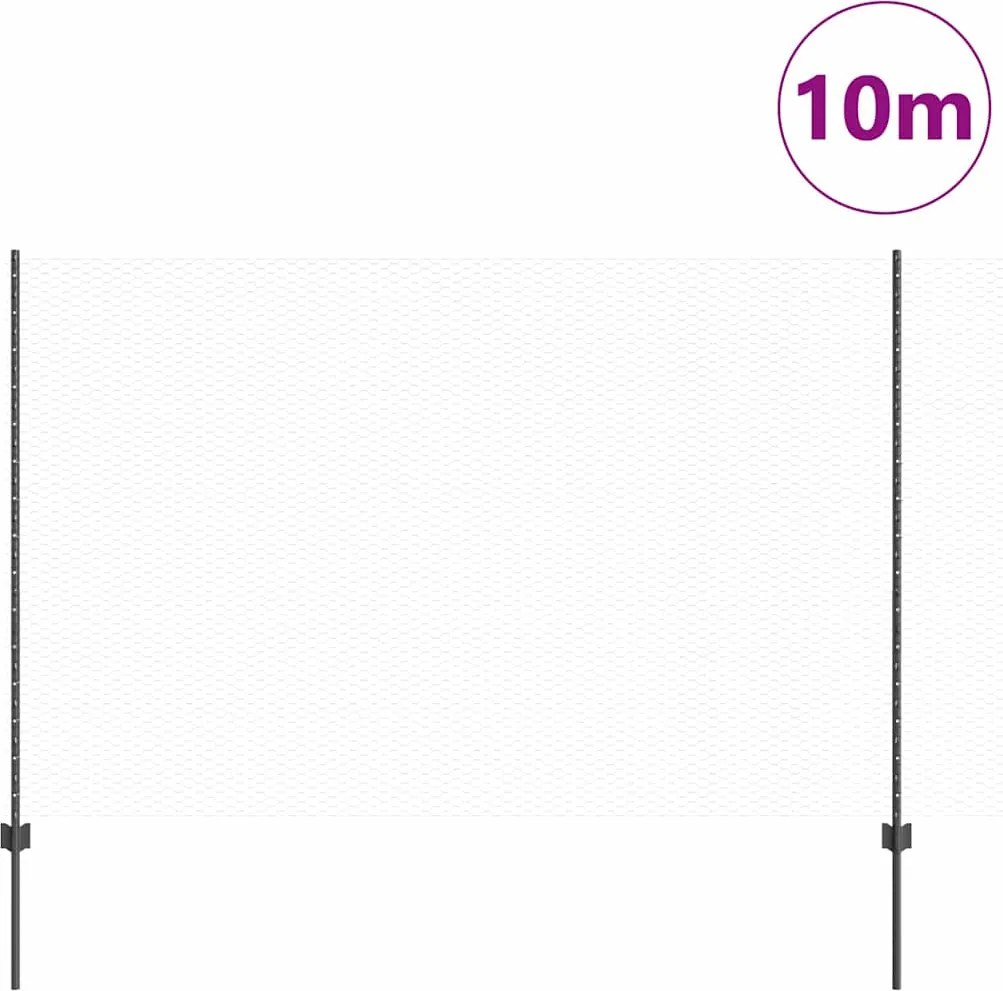 Hexagonální plot s podpěrou 10 x 1,5 m Ocel potažená PVC Šedá 3336834