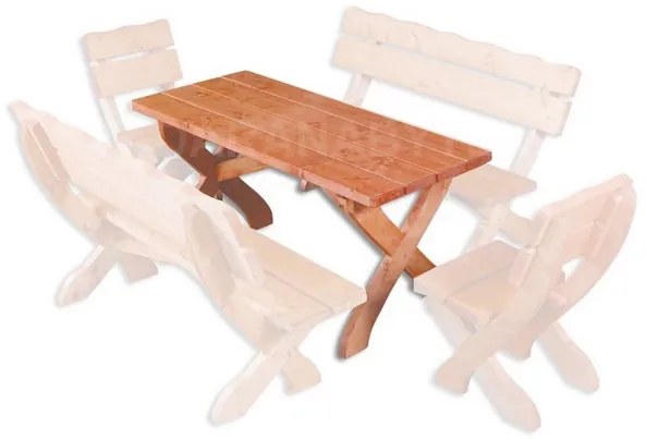 DREWMAX Zahradní stůl z masivního smrkového dřeva 150 x 72 x 65 cm  - OŘECH + LAK
