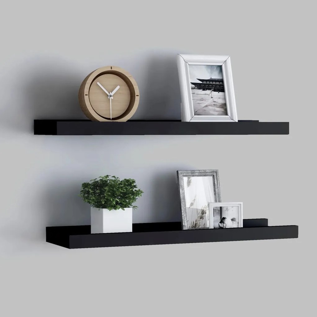 Poličky na zarámované obrázky 2 ks černé 60 x 9 x 3 cm MDF 323932