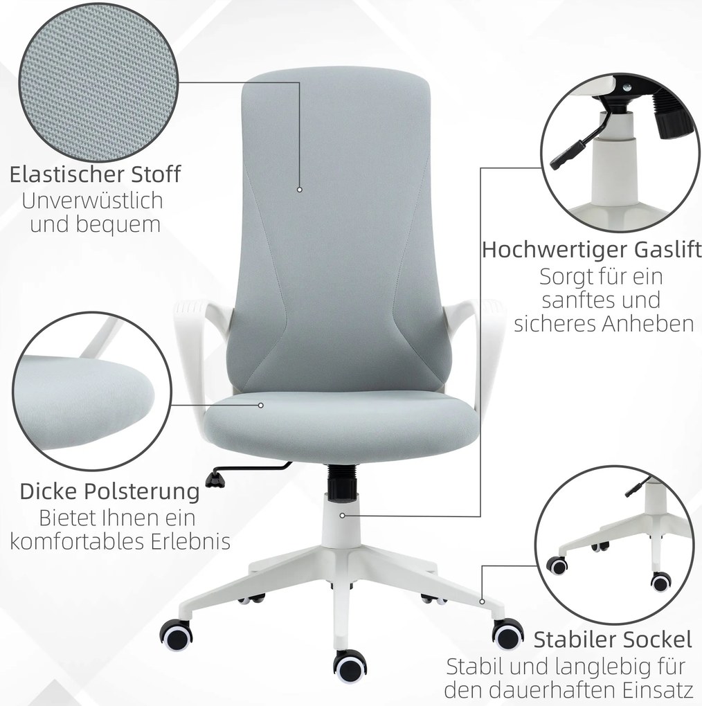 Kancelářská židle Vinsetto s funkcí naklápění, výškově nastavitelná, ergonomická počítačová židle, otočná PC židle pro domácí kancelář, pružná látka,…