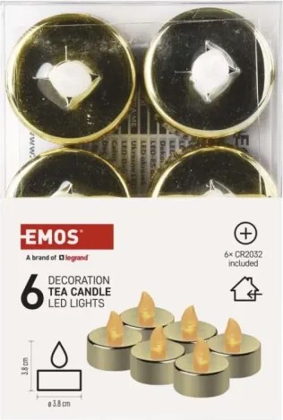 LED dekorace EMOS DCCV13 ZY2151 čajová svíčka zlatá CR2032 (blistr 6ks)