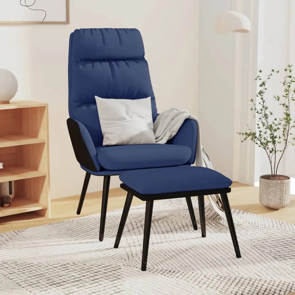 Relaxační křeslo se stoličkou modré textil a umělá kůže 3097510