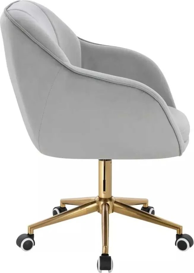 LuxuryForm DESIGN Otočná židle AVOLA VELUR na zlaté podstavě s kolečky - světle šedá