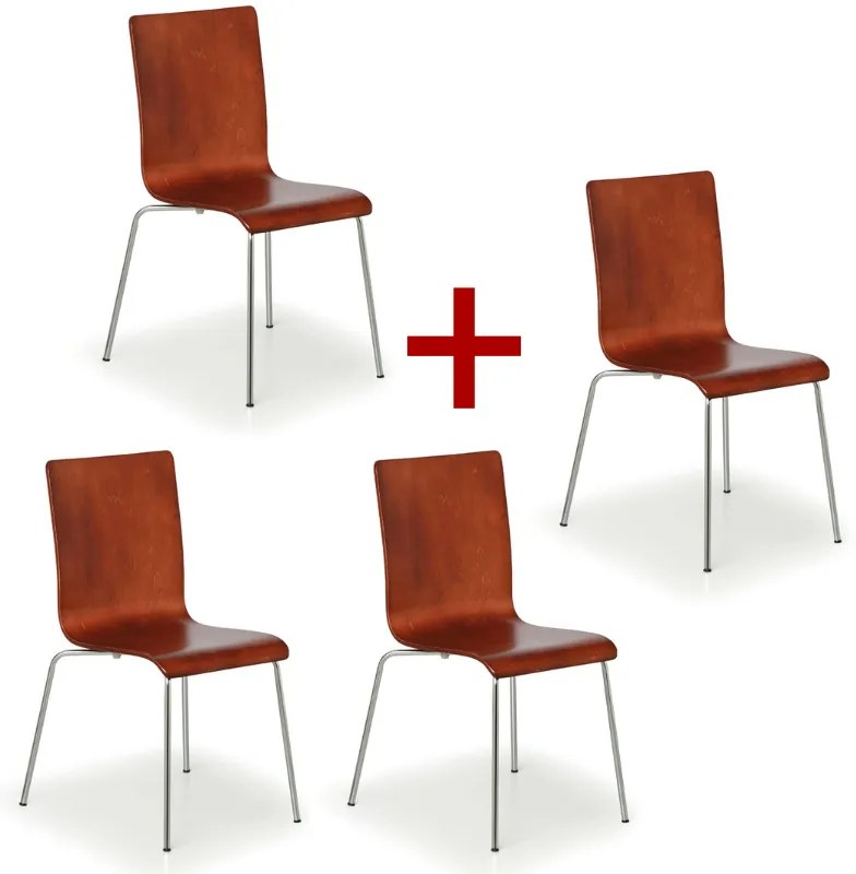 Dřevěná židle CLASSIC 3+1 ZDARMA, chromovaná konstrukce, ořech