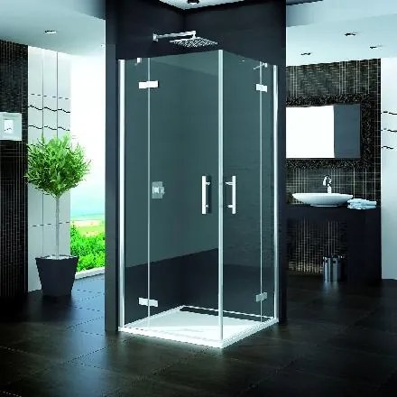 RONAL Pur - Rohový vstup dvoudílný s křídlovými dveřmi s vyrovnávacími profily, 80 cm, pravý díl - barva chrom, sklo linie PUE2PD0801051