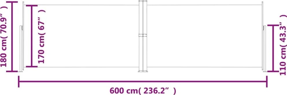 vidaXL Zatahovací boční markýza 180 x 600 cm [318000] Barva: antracitová