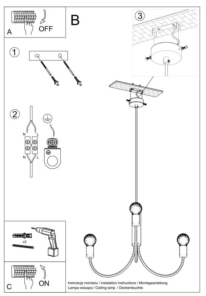 Černé závěsné svítidlo ø 45 cm Karim – Sollux