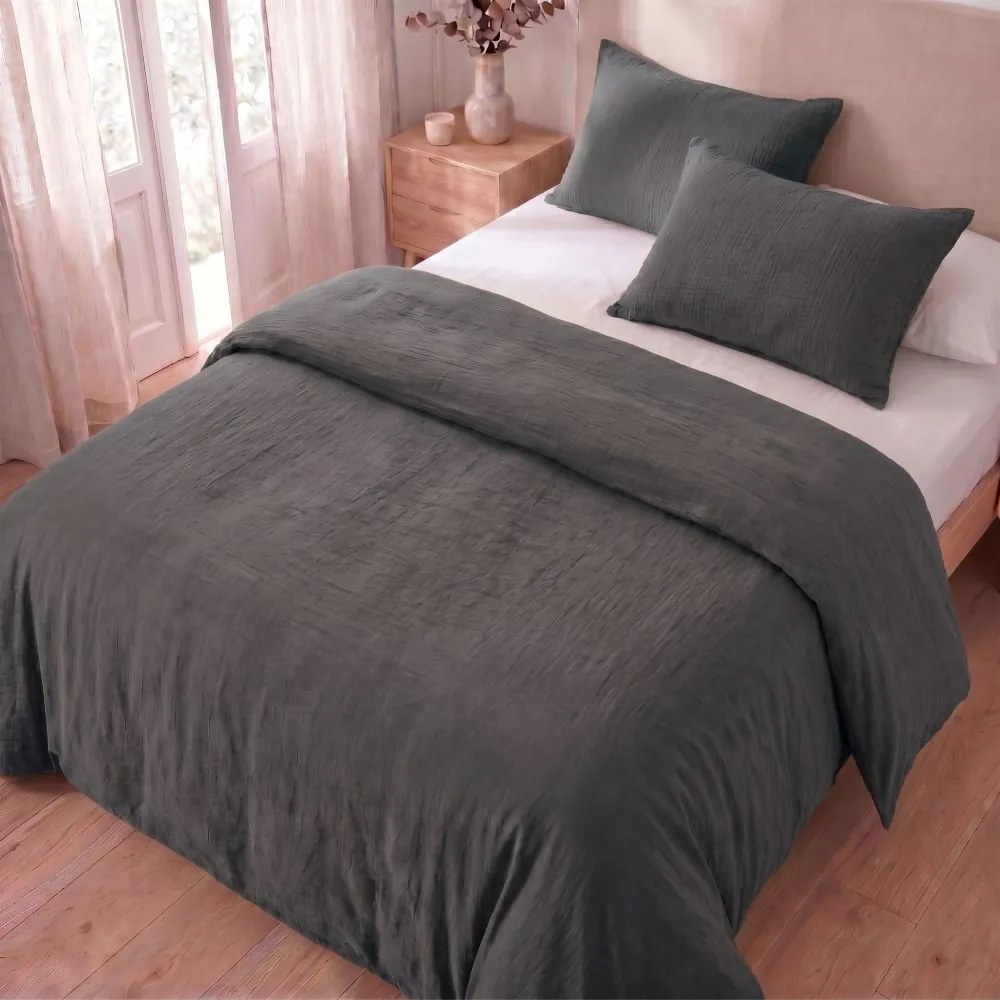 Kvalitex Mušelínové povlečení 140x200, 70x90cm tmavě šedé 1x 220/200, 2x 70/90cm
