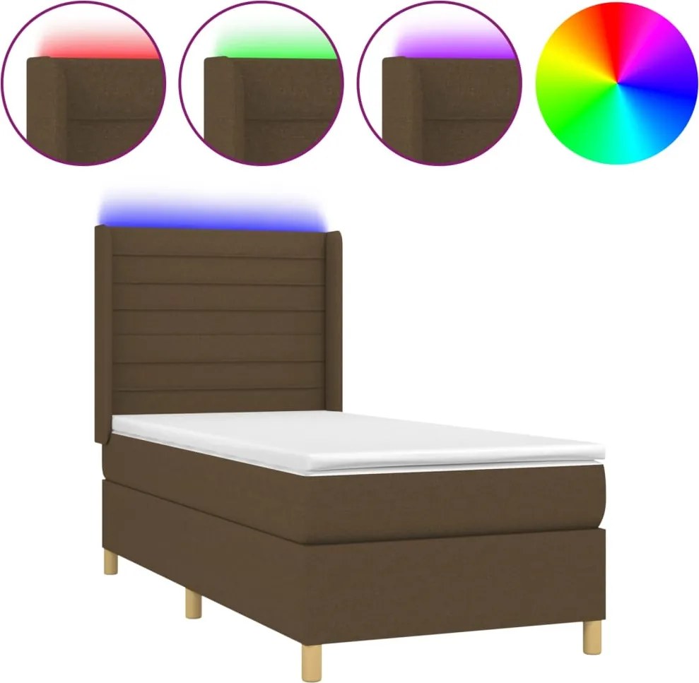 Box spring postel s matrací a LED tmavě hnědá 80x200 cm textil 3138912
