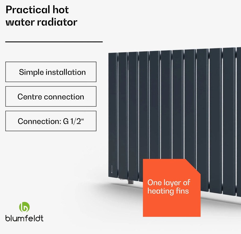 Blumfeldt Ontario, radiátor, 100 x 60, 1/2" boční připojení, montáž na stěnu, 681 W