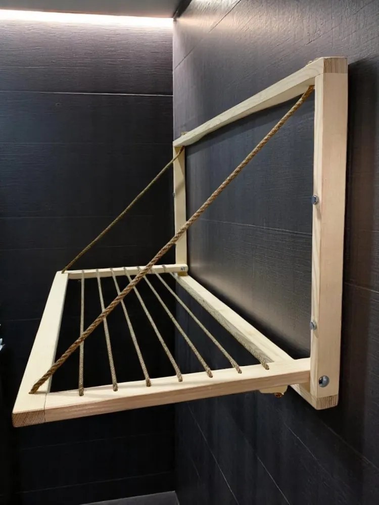 Prémiový nástěnný dřevěný sušák na prádlo – ruční výroba, světlý, do koupelny, na balkon, široký