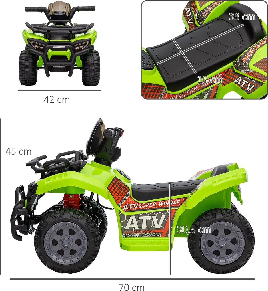 HOMCOM Mini elektrická čtyřkolka dětská elektrická čtyřkolka s předním světlem dětské vozidlo dětská motorka elektrická čtyřkolka pro děti 18-36 měsí…