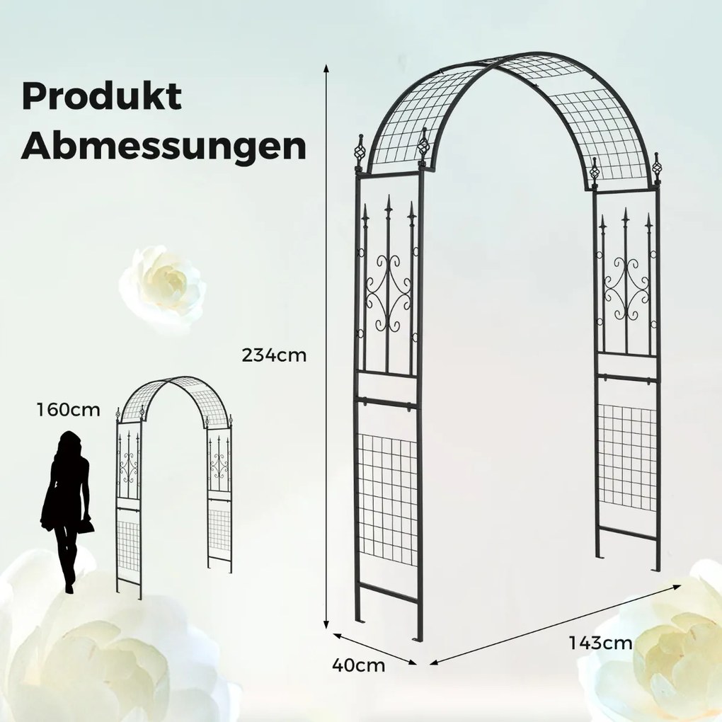 Costway Rose Arch Kovový zahradní oblouk pro popínavé rostliny Trellis Arch