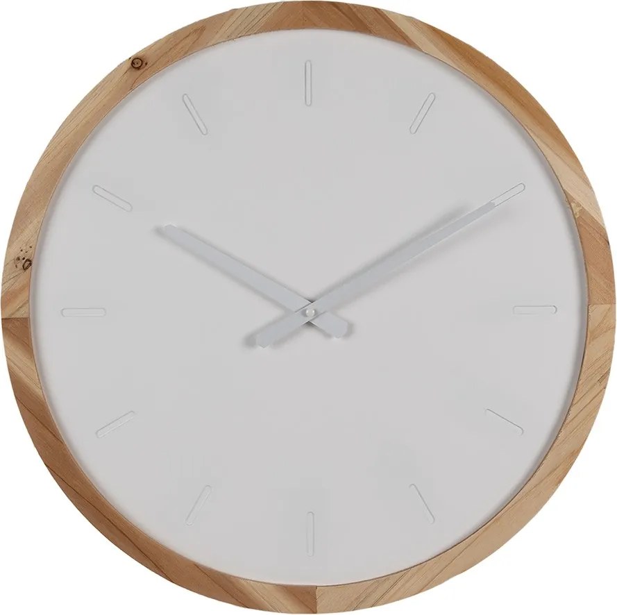 Bílo-hnědé dřevěné minimalistické nástěnné hodiny - Ø 50*4 cm / 1*AA