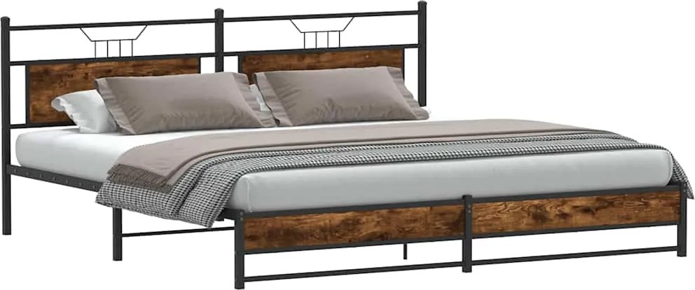 Kovový rám postele bez matrace kouřový dub 193 x 203 cm 3325111