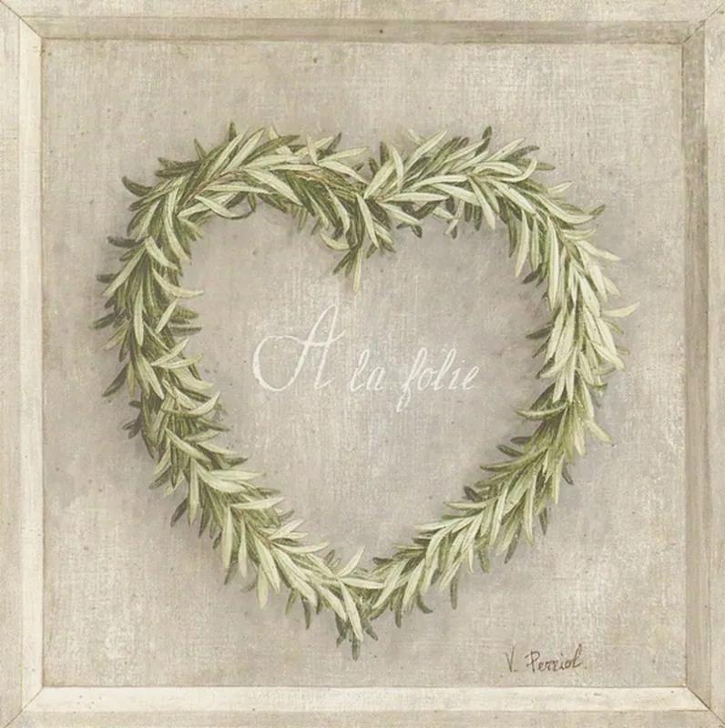 ART-STYLE Obrázek 14x14, zelené srdce oliva, rám sv. dub - červotoč