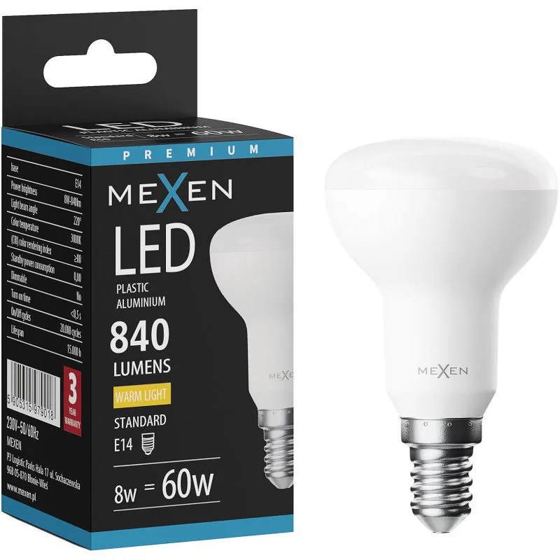 Mexen Nova LED žárovka E14, R50, 8W, Teplá - 3000K, 840 lm - L103-E14-0830-01