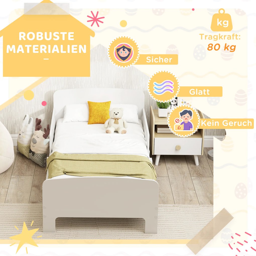 AIYAPLAY Dětská postel s bezpečnostními zábranami, postel pro malé děti ve věku 3-8 let, MDF, bílá