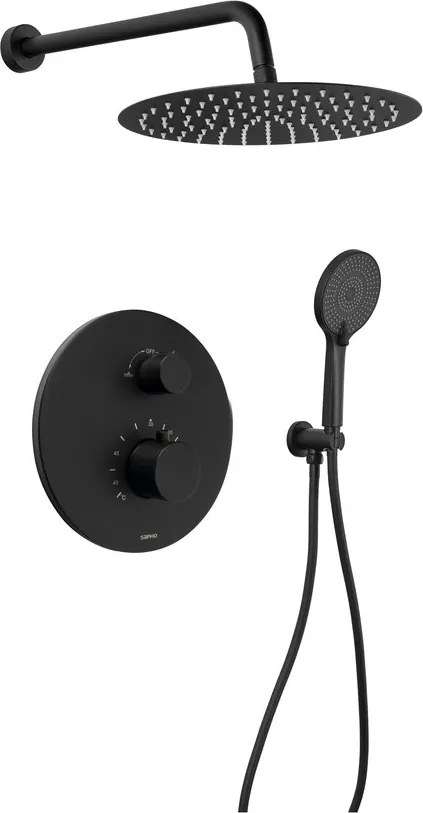 Sapho Sapho, Podomítkový sprchový set s termostatickou baterií, box, 2 výstupy, černá mat, RH396B-01