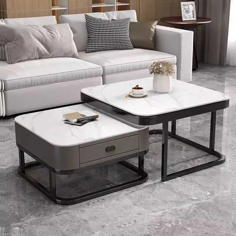 LuxuryForm DESIGN Konferenční stolek ARAGON 70 × 70 / 60 × 60 cm – šedý / bílý mramor (set 2 ks)