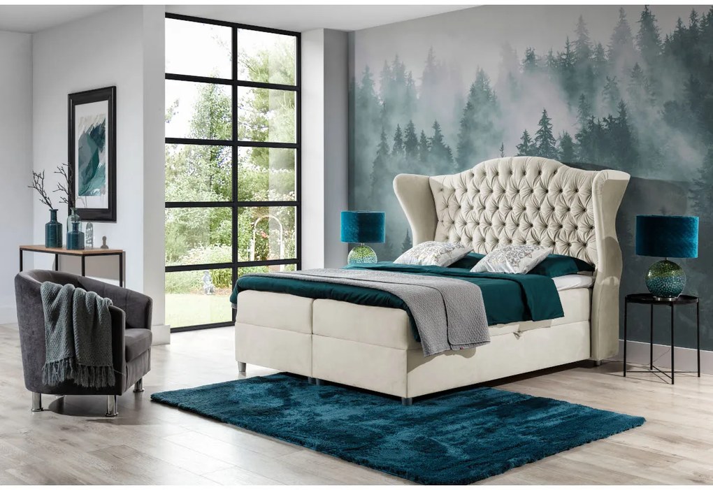 Čalouněná postel boxspring LIVIA + topper, 180x200, riviera 21