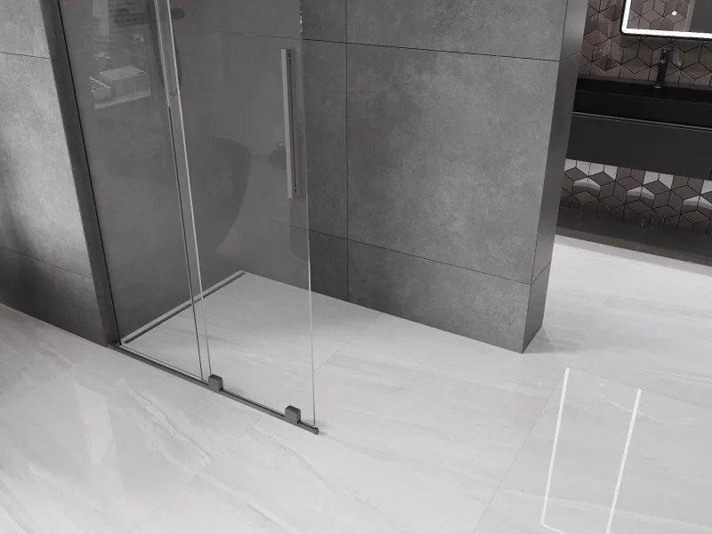 Mexen Velar L, posuvná sprchová zástěna Walk-in 120 x 200 cm, 8mm čiré sklo, broušený grafit, 871-120-003-03-95