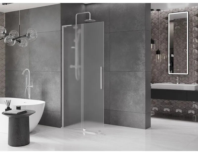Mexen Velar L, posuvná sprchová zástěna Walk-in 120 x 200 cm, 8mm sklo námraza, chromová, 871-120-003-33-01