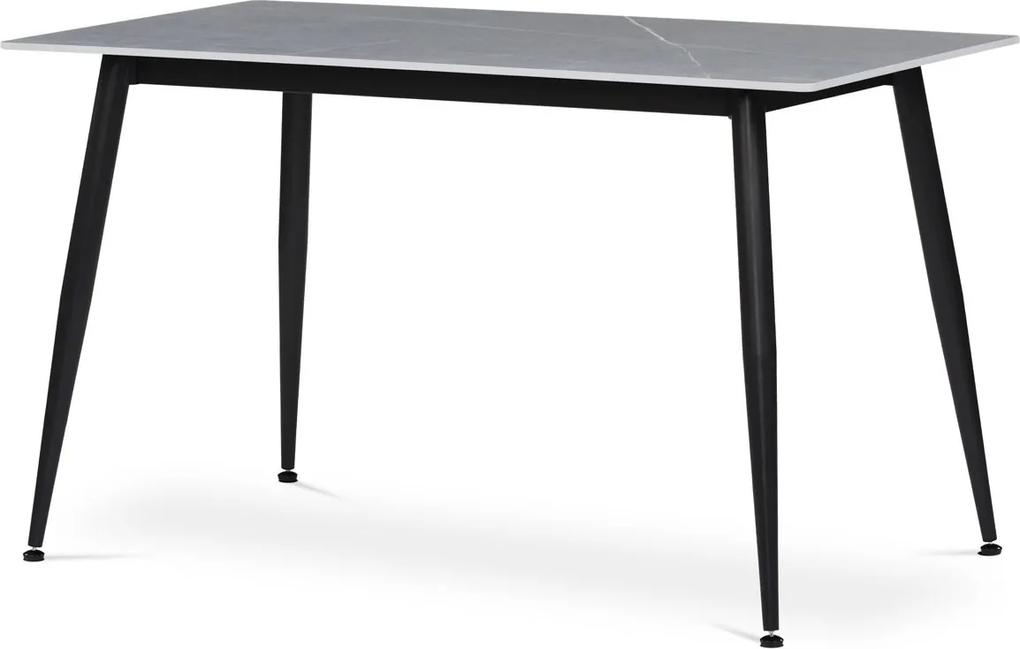 Autronic Stůl jídelní 130x70x76 cm, deska slinutý kámen v imitaci matného mramoru, černé kovové nohy HT-403M GREY