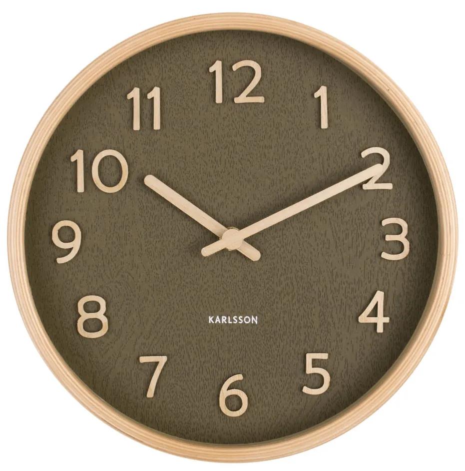 Nástěnné hodiny ze dřeva Pure 22 cm S mechově zelené Karlsson