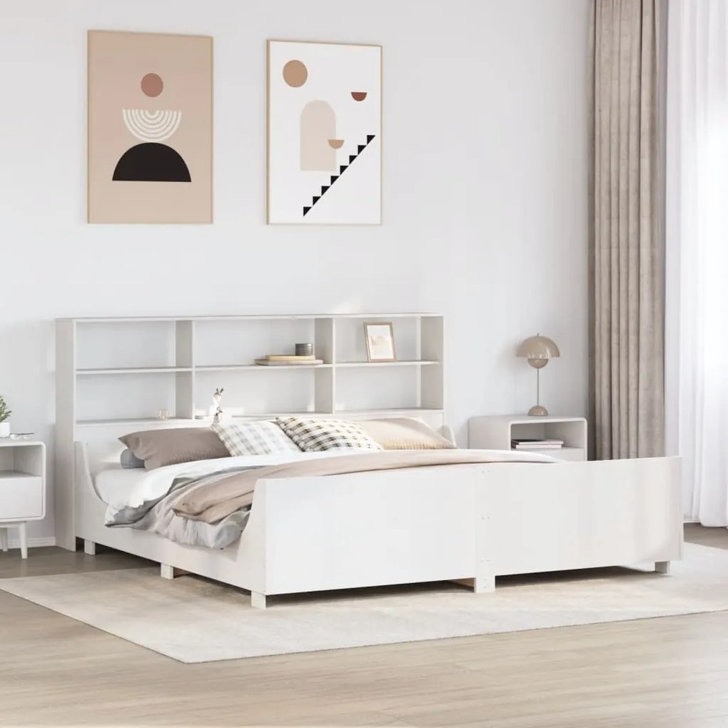 Postel s knihovnou bez matrace bílá 180 x 200 cm masivní dřevo 3323798