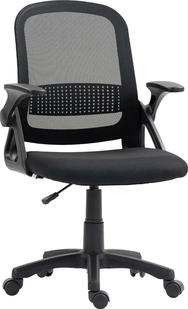 HOMCOM ergonomická síťovaná kancelářská židle se sklopnými područkami, bederní oporou a nastavitelným náklonem — černá | Aosom