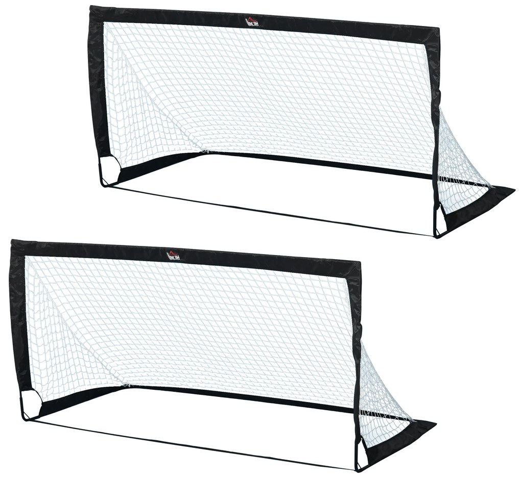 Fotbalové branky HOMCOM sada 2 skládacích mini branek z oceli a tetrolonu černé barvy 186x90x89 cm na zahradu a hřiště | Aosom.de