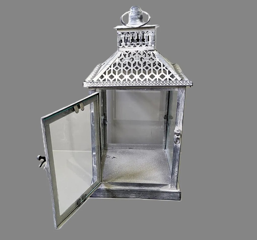 Lampa šedá patina kov se sklem 25139