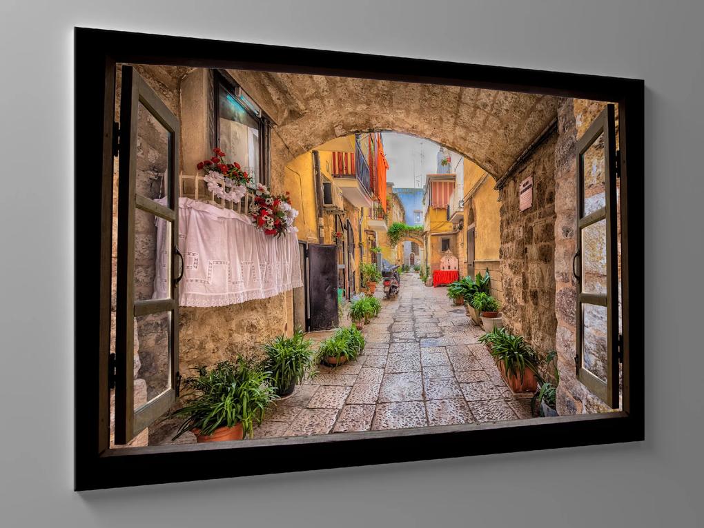 Liox Obraz okno italská ulička Rozměr: 90 x 60 cm