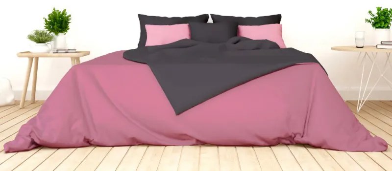 Ervi Luxsusní Bavlněné saténové oboustranné bavlněné povlečení Růžové/šedé