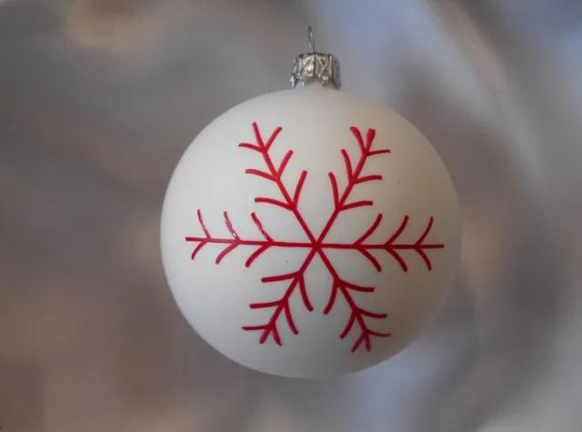 Střední vánoční koule s vločkou 6 ks - bílá/červená