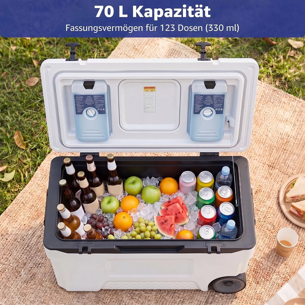 Costway Chladicí box 70 L Velký termobox z plastu s kolečky a madlem – bílý