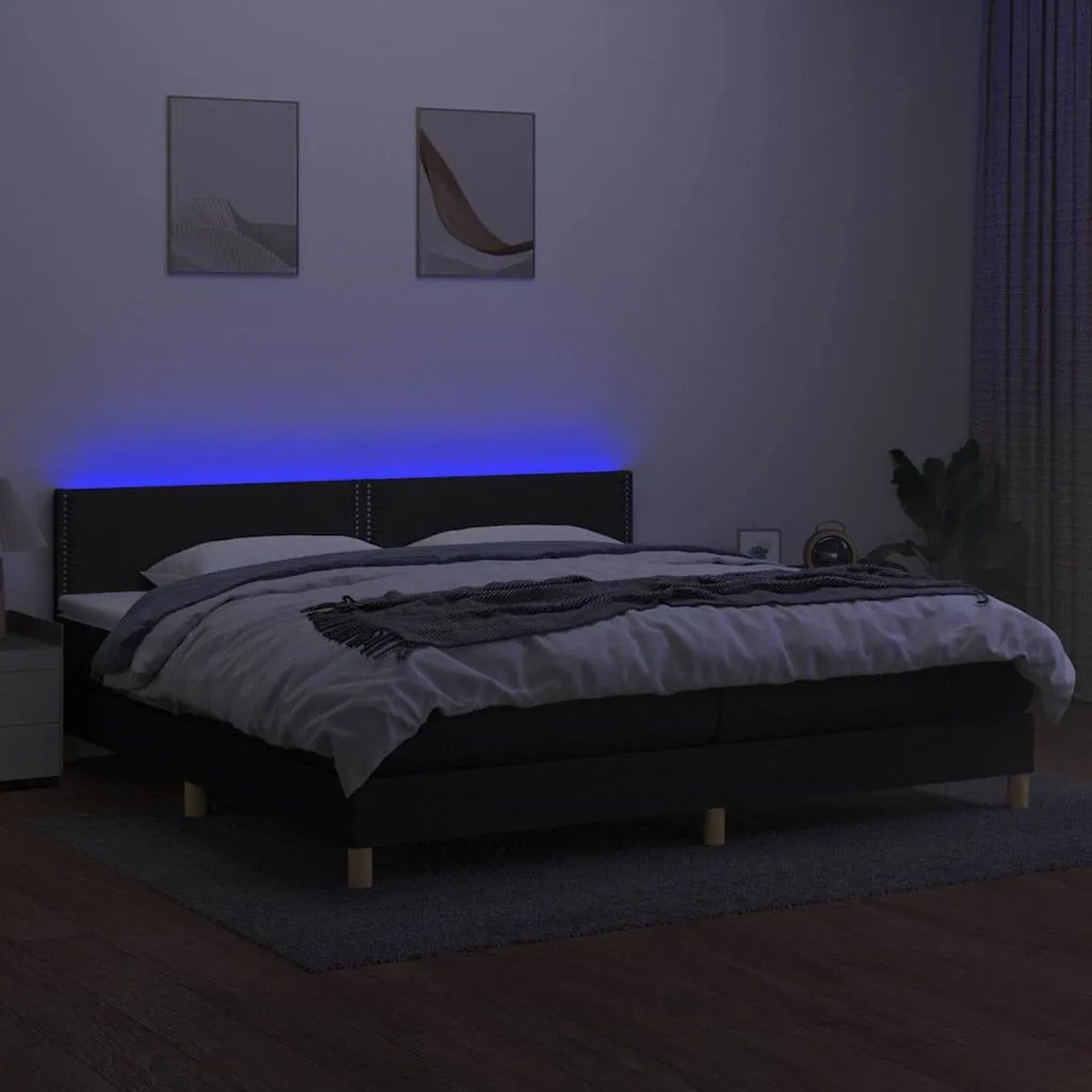 Box spring postel s matrací a LED černá 200x200 cm textil 3133663