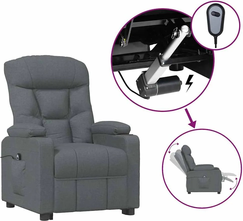 Elektrické polohovací křeslo tmavě šedé textil 3098816