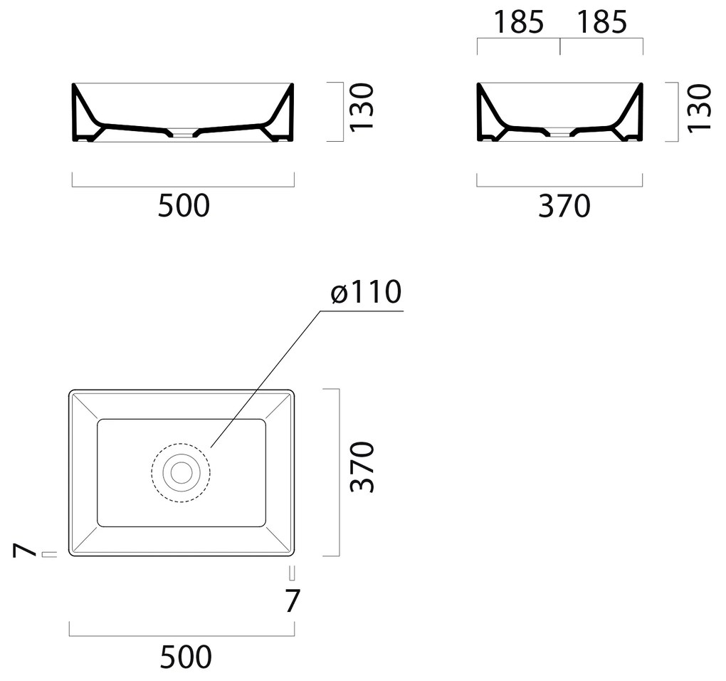 Sapho, KUBE X keramické umyvadlo na desku, 50x37 cm, bílá ExtraGlaze