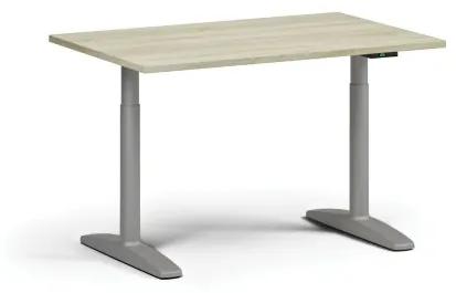 Výškově nastavitelný stůl OBOL, elektrický, 675-1325 mm, deska 1200x800 mm, šedá zaoblená podnož, dub přírodní