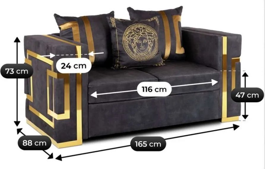 Pohovka Vilesa Velvet, dvojsedák, černá / zlatá