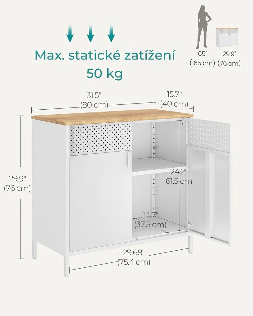Kovová úložná skříňka BRIX, 76x80x40cm, bílá/hnědá SongmicsHome