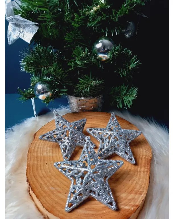 Bestent Ozdoby na vánoční stromek - hvězda 3ks 10,5cm SILVER