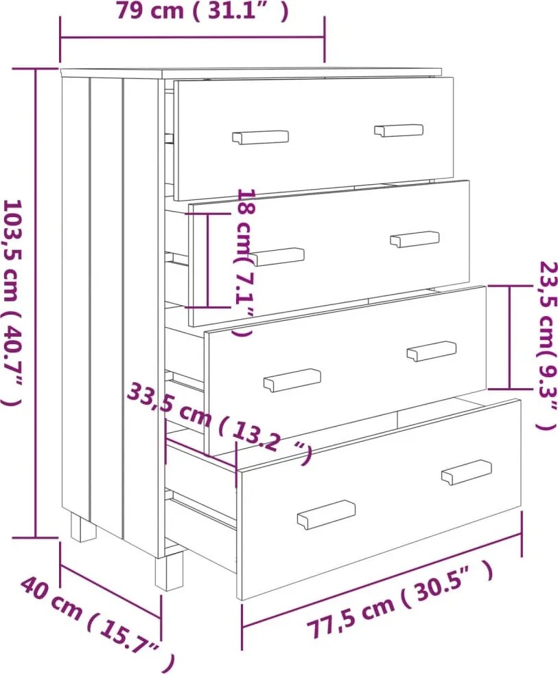 vidaXL Příborník HAMAR 79 x 40 x 103,5 cm masivní borovice [340424] Barva: světle šedá