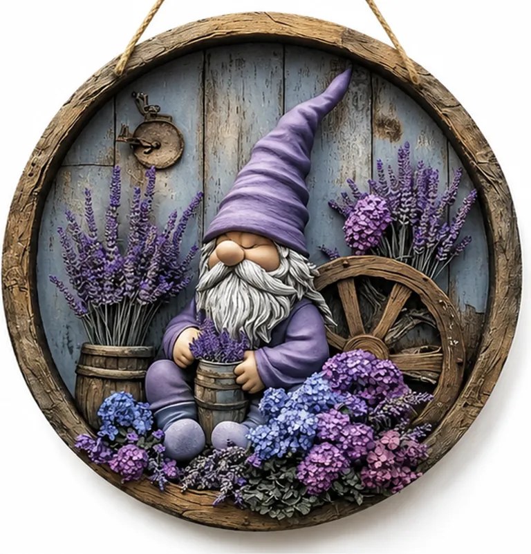 dekorace na zeď, dřevo, 20x20 cm, Boho styl s trpaslíkem, Dekorino DZ20260012