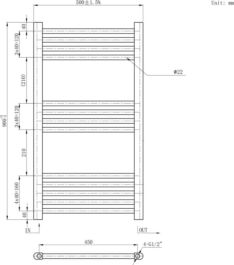 Gamma Erga Basic, topné těleso 900x500 mm, 353 W, černá matná, ERG-LAV-BASIC-9050-BK