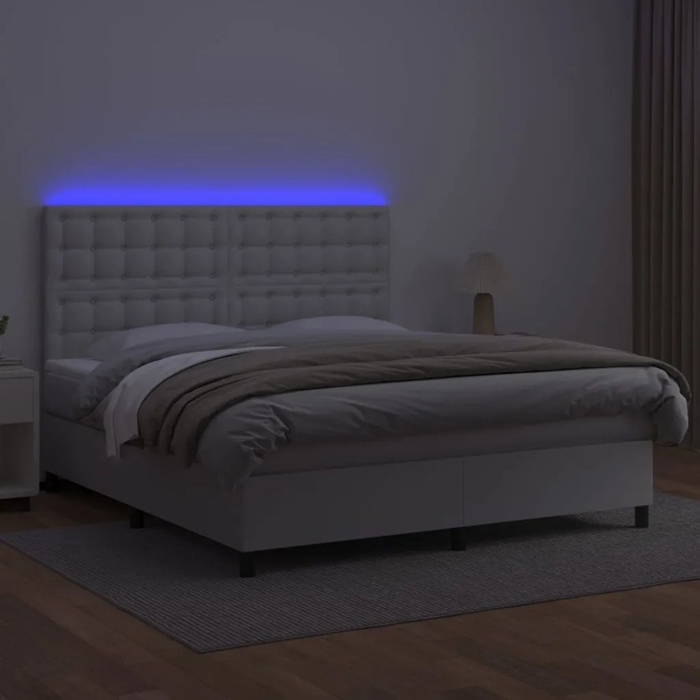 Box spring postel s matrací a LED bílá 160x200 cm umělá kůže 3135952