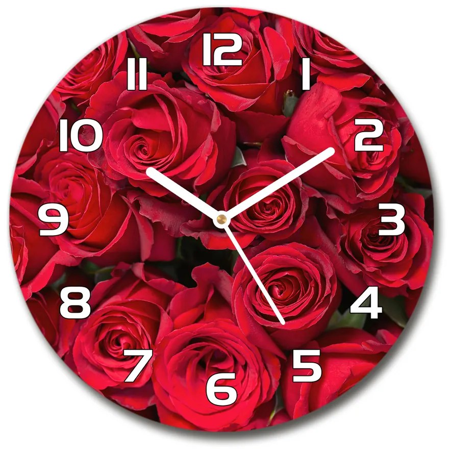 Wallmuralia Skleněné hodiny kulaté Červené růže fi 30 cm